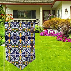 Mexican Talavera Tile Pattern Premium Garden Flags - Garden Decoration Flags/Yard Decoration Flags/Outdoor Garden Flags/Two Shapes Available