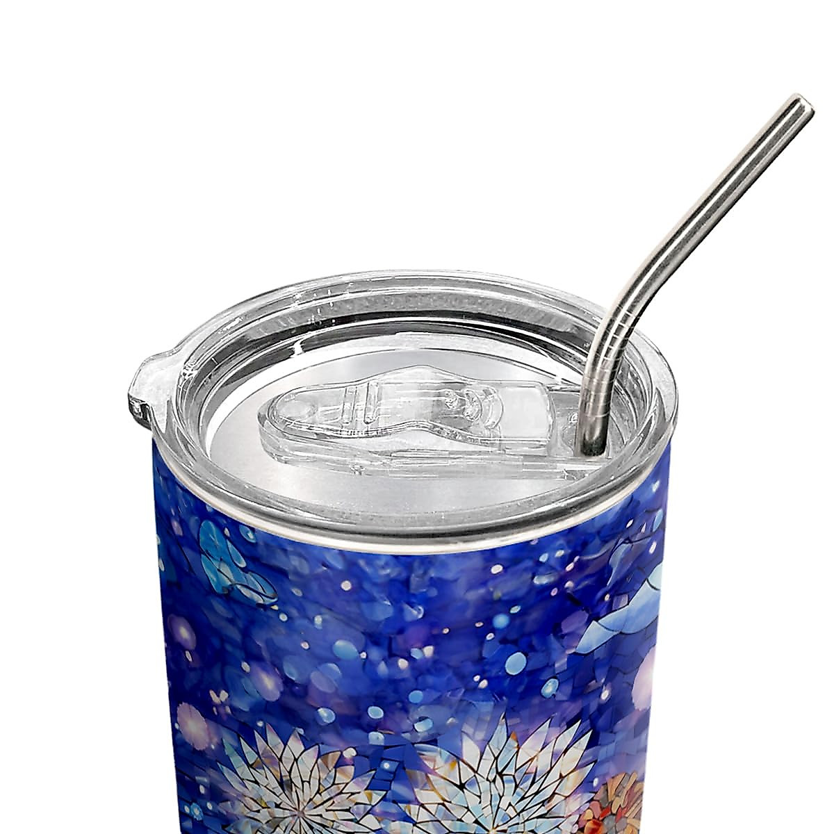 ORCAE 20oz Beautiful Colorful Daisy Flower, Stained Glass Style Flowers, Colorful Dandelion Flower Tumbler Cup, Insulated Travel Mug with Lid, Coffee Thermos for Men, Women, Gifts for Women - AC