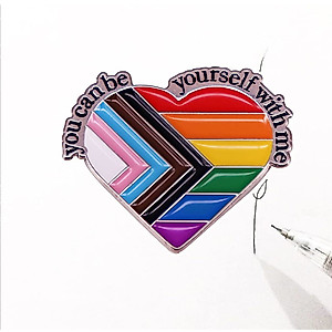 LATINDAY 1 Pack Irregular Heart Enamel Pin Decorative YOU CAN BE YOURSELF WITH ME Brooch Creative Fashion Badge Gay Transgender Art Accessory for Jackets Cotton Shirts Skirts Canvas Bags Denim