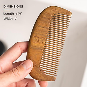 ZEUS Sandalwood Beard Comb, Natural Wooden Beard Comb with Leather Sheath for Men, Travel Friendly Beard Comb (S31)