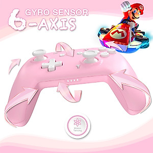 Wireless Switch Pro Controller for Switch/Switch Lite/Switch OLED, momen Pink Wireless Pro Controller with Turbo, Motion, Adjustable Vibration, Wake-Up, Gyro Axis