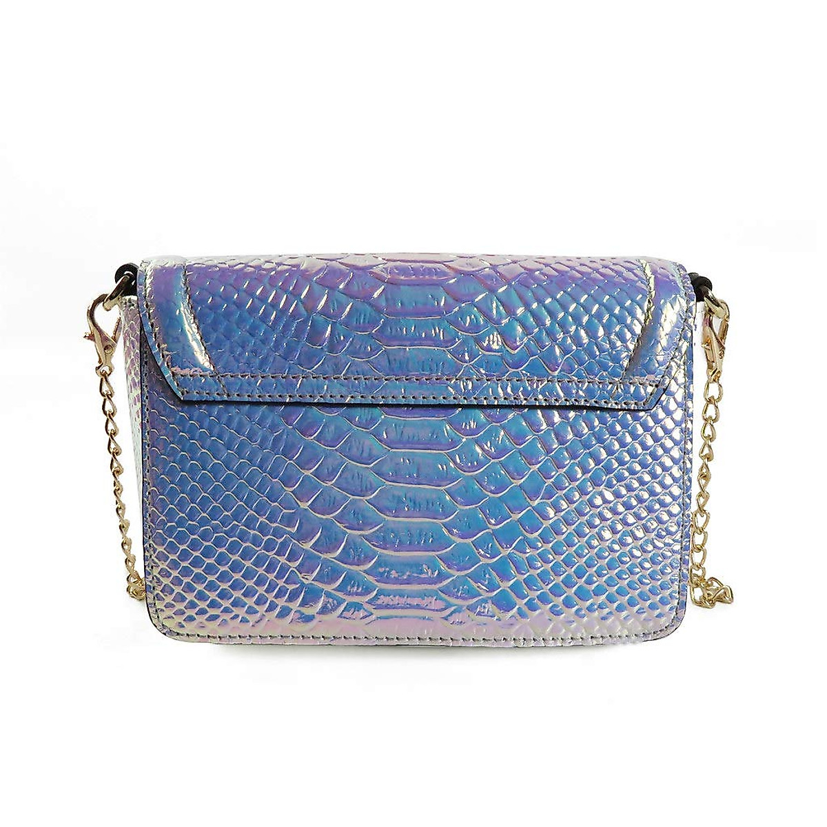 RemeeHi Fashion Small Shiny Hologram Laser Travel Snake PU Shoulder Bag Crossbody Bag with Chain Gradual Purple