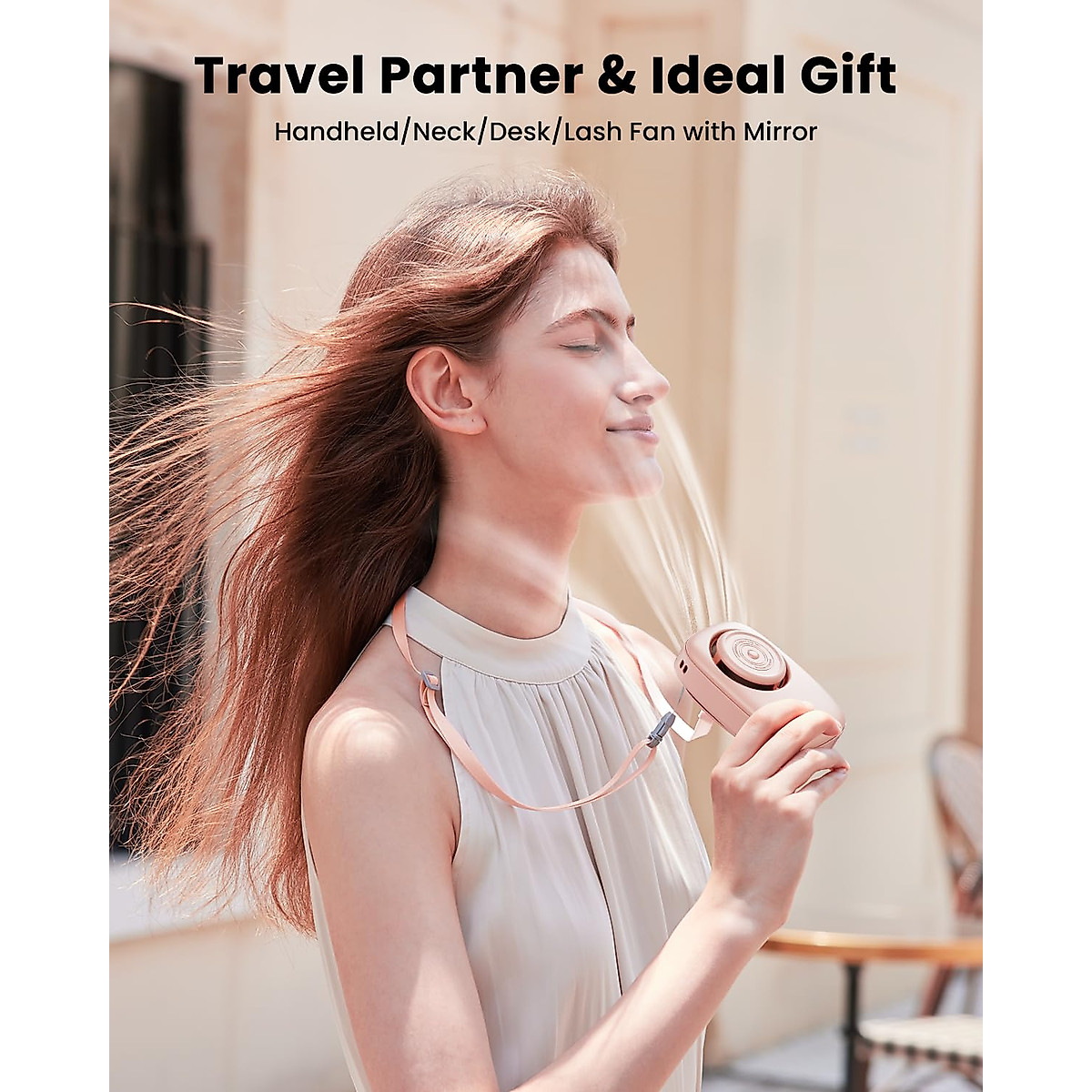 Gaiatop Neck Fan Rechargeable Mini Portable Fan Cute Camera Design, Small Desk Fan with 360°Rotate Mirror, 3 Speed USB Handheld Fan with LED Display, Cooling Personal Lash Fan Travel Essentials Pink