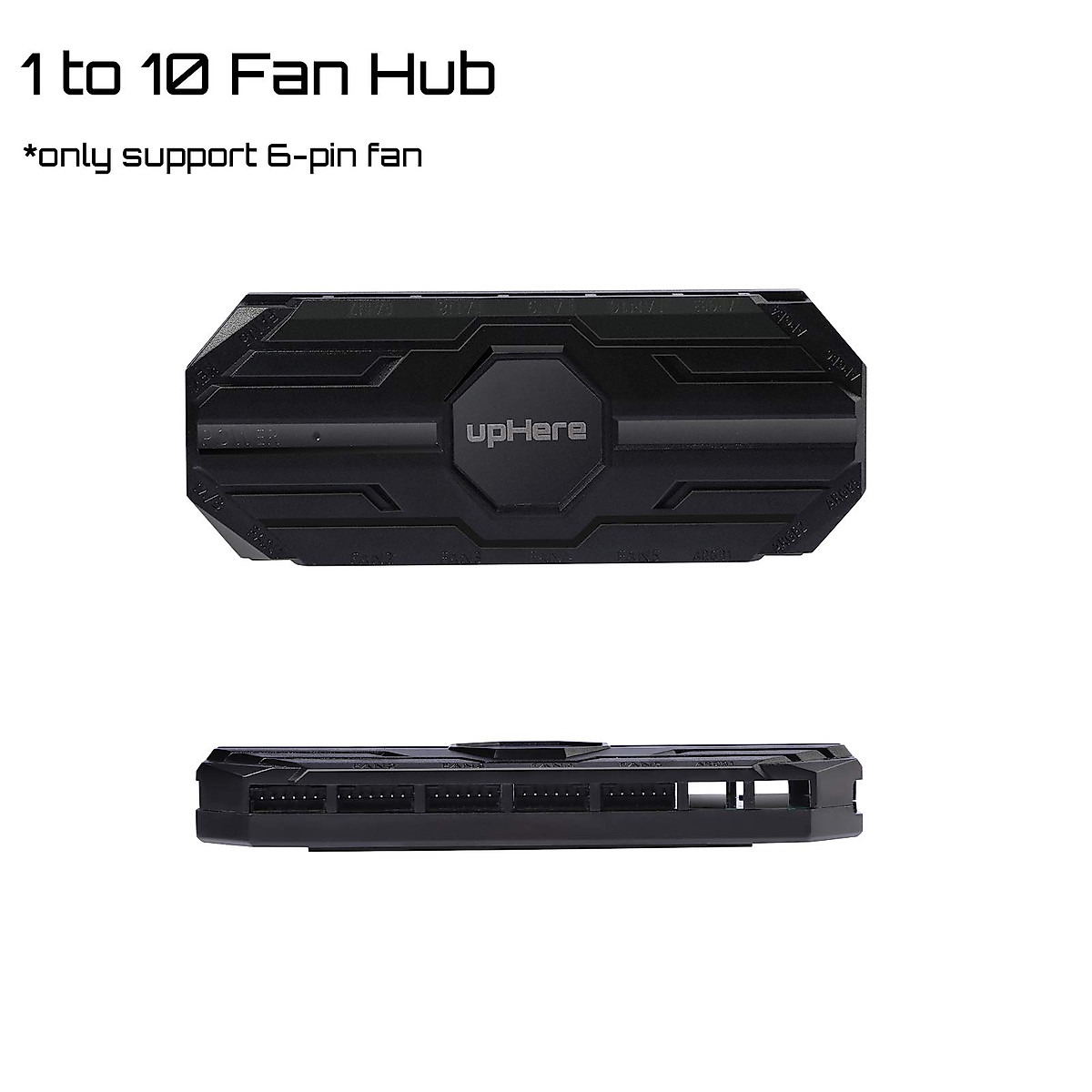 upHere 10-Port 6PIN SATA RGB Hub with 21-Key Remote Control/Splitter for 6-Pin Case Fans in Black-MBX10