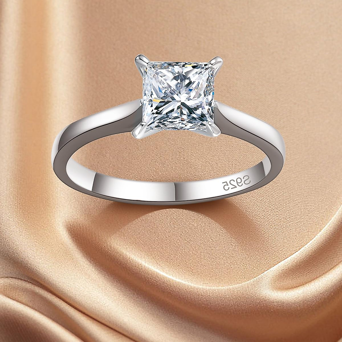 AVECON 1.5 Carat Princess Cut Cubic Zirconia Ring 925 Sterling Silver Solitaire Engagement Wedding Promise Rings for Women Anniversary Valentine's Day Jewellery Gifts for Her SIZE 5.5