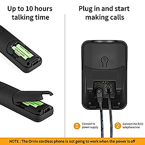Ornin D1005 Cordless Landline Telephone for Home and Office Use, ECO Technology, Rubber Oil Injection(Single Pack, Black)…