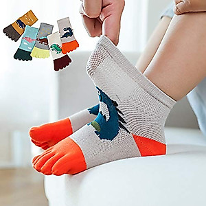 Petyoung 5 Pair Kids Toe Socks, Cartoon Five Finger Crew Ankle Sock Breathable Running Toe Socks for 0-10Y Boys and Girls