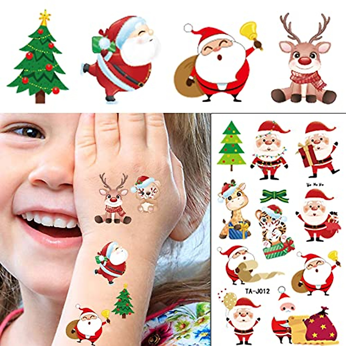 116 Pieces Christmas Temporary Tattoo for Kids Santa Claus Tattoo Stickers Waterproof Reindeer Candy Tree Socks Fake Tattoos Decoration for Women Adult Face Body Tattoo Accessories Christmas Eve Party Favor