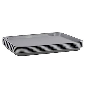 Minekkyes 6-Pack Plastic Fast Food Serving Platters Trays, Rectangular Non-Slip Serving Tray, Grey, f