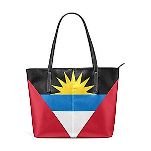 Women's Soft Leather Tote Shoulder Bag Big Capacity Handbag Antigua And Barbuda Flag