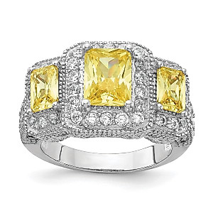 IceCarats 925 Sterling Silver Yellow Radiant Cut White Cubic Zirconia CZ 3 Stone Statement Ring Size 6