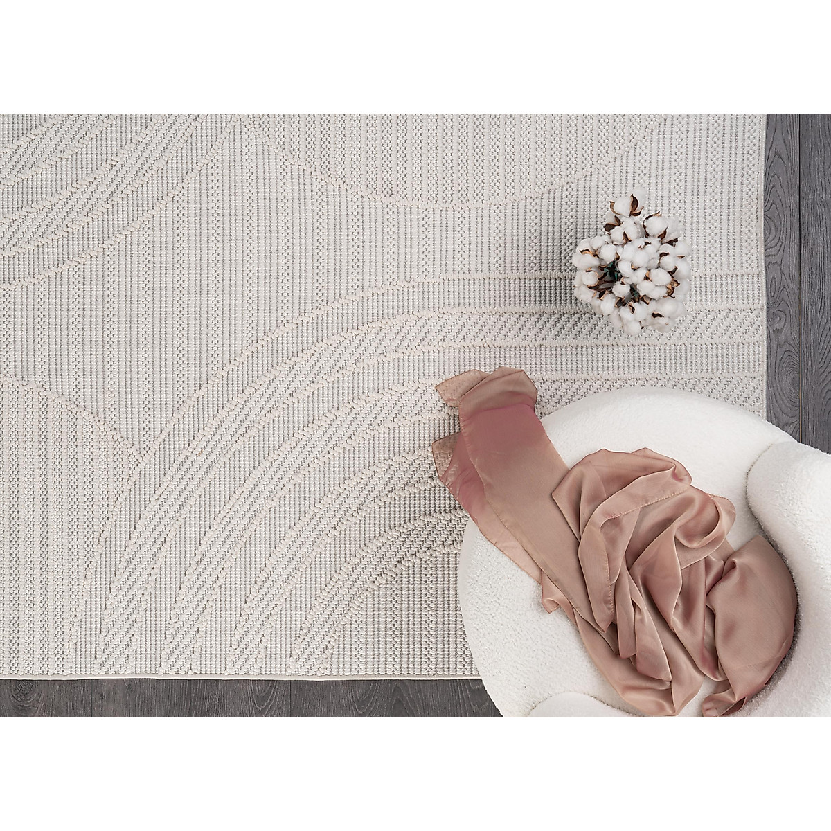 CAMILSON Micro Loop Rug 5x7 Modern Luxury Geometric Arch Area Rugs Soft High and Low Pile Stain Resistant Easy-Cleaning Non-Shedding for Living Room Office Indoor Carpet (5 x 7 / White)