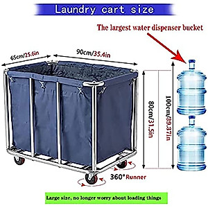 CXWAWSZ Laundry Cart on Wheels Commercial 12 Bushel Heavy Duty Laundry Cart Large Metal Industrial Laundry Baskets with Steel Frame and Waterproof Oxford Cloth, 300 Lbs Weight Capacity