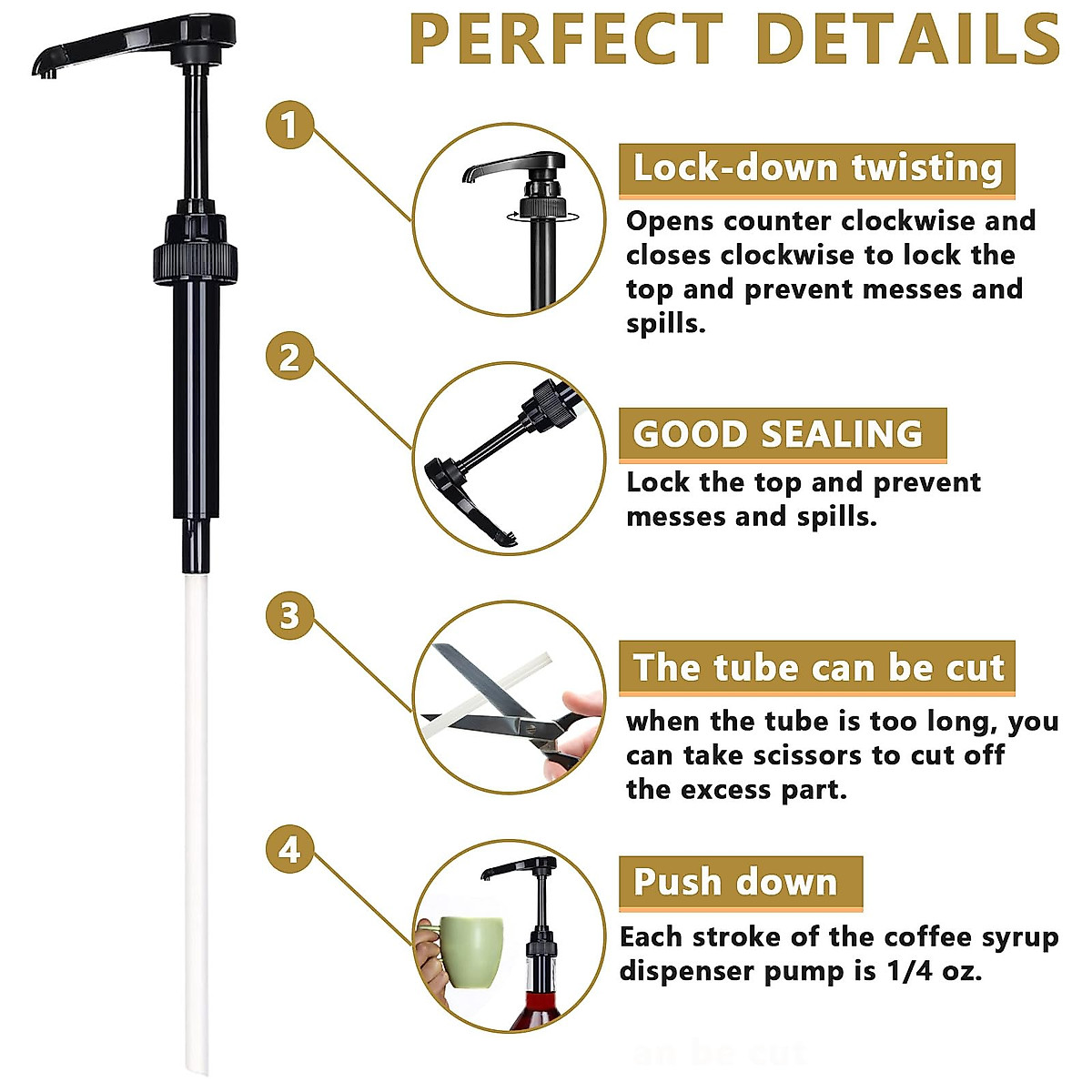 ZTTXL 10 Packs Coffee Syrup Pump Dispenser,Fits 25.4 Oz/750ml Coffee Flavoring Syrup Bottles,No Dripping, Fits Home & Coffee Bar Drinking Mixes,Free 4 Golden Spoons