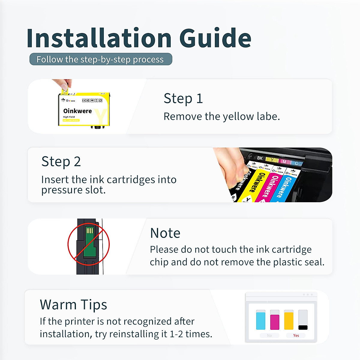 OINKWERE Remanufactured 702XL Ink Cartridge Replacement for Epson 702XL T702XL 702 T702 to use with Workforce Pro WF-3720 WF3720 WF-3733 WF3733 WF3730 Printer(Black Cyan Magenta Yellow,4 Pack)