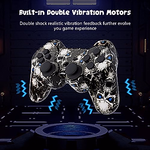 PS3 Controller Wireless, High Performance Controller with Upgraded Joystick for PlayStation 3, 2 USB Charging Cords (Red Star, Black Ghost)