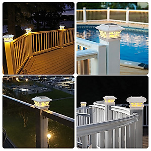 Solar Post Lights Outdoor 4x4 Post Cap Lights 4 Packs LED Deck Fence Light Waterproof Square Landscape Fence Lights for 4x4 PVC Vinyl Wood Post Garden Patio Yard Walkway White