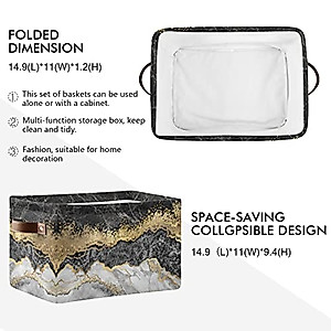 Gold Black Marble Storage Bins, Square Storage Basket Canvas Storage Organizer Closet Shelf Organizer for Home Office, 1 Pc