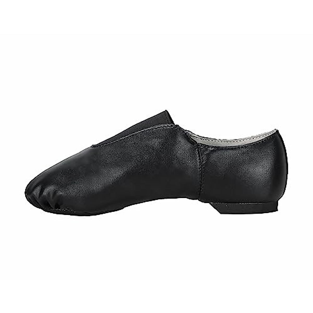 Linodes Unisex PU Leather Upper Slip-on Jazz Shoe with Up Elastic for Women and Men's Dance Shoes-Black-7.5M