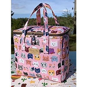 Kwang Min Pink Cat Faces Insulated Lunch Bag for Women Reusable Lunch Box for Adult,Large Bento Cooler for Office Picnic Beach Party,Premium Fabric,WaterProof,Pink Gift Pink Cat)