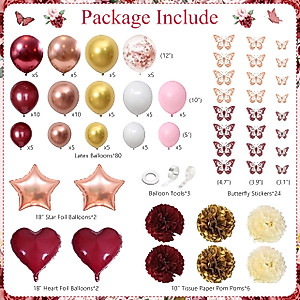 Birthday Decorations Party Pack for Women Girls Burgundy Birthday Party Supplies for Her Red Flower Backdrop Burgundy Rose Gold Balloon Arch Kit Banner Floral Tablecloth Butterfly Cupcake Toppers