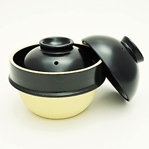 Tsukamoto Mashiko Ware Kamacco KM-2 Rice Earthenware Pot, 1 Cup, Black, 5.5 inches (14 cm)