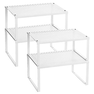 MOOACE Cabinet Shelf Organizers Set of 4, Kitchen Cabinet and Counter Shelves, Kitchen Storage Shelves Expandable Stackable, White