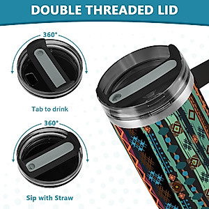 Yasala Car Tumbler with Handle Ethnic Boho Tribal Classic Travel Mug Coffee Cup Insulated Beverage Container Mega Cup for Hot Cold Drinking Thermos Water Bottle Cupholder Friendly 40 oz