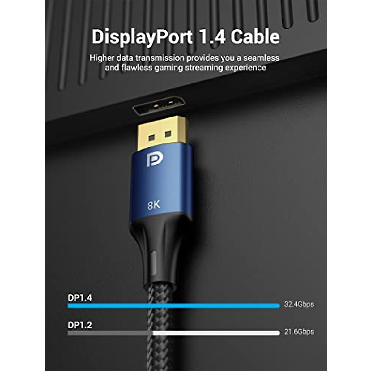 VENTION 8K DisplayPort Cable 1.4 3FT, Display Port Cable 144hz Ultra High Speed 32.4Gbps, 8K@60Hz 4K@144Hz 2K@165Hz HDR HBR3 DP Monitor Cable for Laptop PC TV Gaming Monitor
