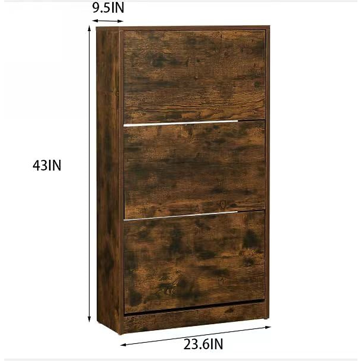 MYINDA 3-Tier Wooden Shoe Cabinet with Wooden Flip Doors for Storing 18-20 Pairs of Shoes, Suitable for Entryways, Office, Small Spaces (Brown)