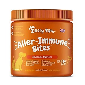 Zesty Paws Allergy Immune Supplement for Dogs - with Omega 3 Salmon Fish Oil & EpiCor Pets + Probiotics for Seasonal Allergies - Lamb - 90 Chews
