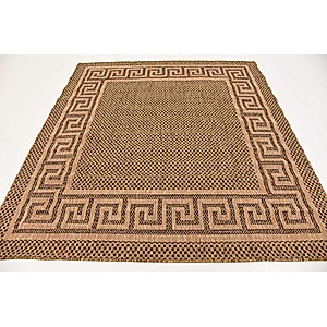 Unique Loom Outdoor Border Collection Area Rug - Greek Key (5' 4" Square, Brown/ Light Brown)