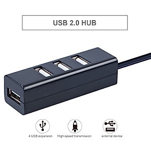 LIYU USB Port Splitter 4 Port Compact Portable High Speed USB 2.0 Data Hub for Windows MacBook Mac Pro Mac Notebook PC and More (Black)