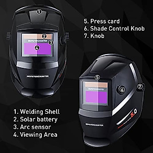 Monster&Master Welding Helmet, True Color Auto Darkening Welding Helmet, 2 Arc Sensor Wide Shade, Large Viewing Screen, Welding Helmets for Men, MM-003