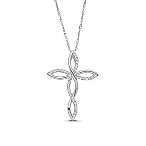 ARAIYA FINE JEWELRY 925 Sterling Silver Round-shape Natural Diamond Infinity Cross Pendant with Rope Chain Necklace 18inch for Women (1/6 cttw, I-J Color, I2-I3 Clarity)