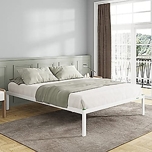 Novilla 14 Inch Full Bed Frame, Metal Bed Frame with Storage,Full Size Platform Bed Frame No Box Spring Needed, Wooden Slats Support, Heavy Duty, Easy Assembly, White