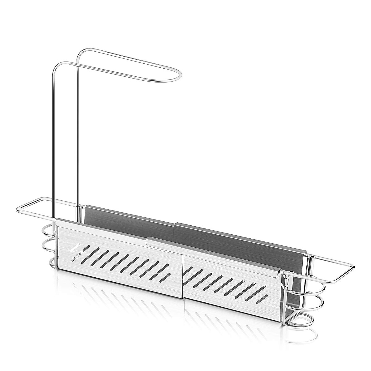 SUBEKYU Telescopic Sink Storage Rack Holder, Expandable Sink Caddy Kitchen Sink Organizer Sponge Holder, 304 Stainless Steel, Length 14.5--20 inches