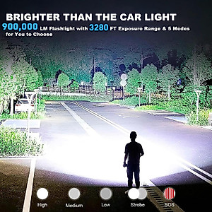 SKNSL Flashlights High Lumens Rechargeable, 990,000 Lumens High Powerful Flash Lights, Super Bright Tactical Handheld Led Flashlight with 5 Modes, Waterproof for Camping,Emergencies