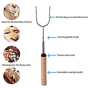 Marshmallow Roasting Sticks With Interchangeable Heads | 8 Pieces Campfire BBQ Kit Great For And Hot Dogs Biscuit Cup Smores Fire Pit Excellent Camping, Hiking, nature wood color