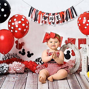 Minnie One High Chair Banner - Mouse 1st/First Birthday Decorations,Minnie 1st/First Birthday High Chair,Red And Black Minnie Highchair Banner,Mouse First Photo Props.