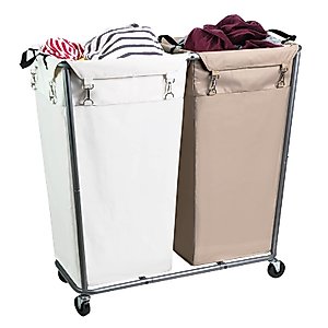 280L Laundry Cart with Wheels, Commercial Large Rolling Laundry Sorter, Heavy Duty Divided 2 Section Laundry Hamper with Steel Frame and Removable Bag for Laundry Room, Bedroom,Hotel Mix Color
