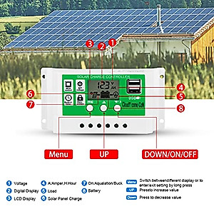30amp Solar Charge Controller Kit, 12V/24V Solar Panel Charge Controller with LCD Display Dual USB and 10FT 10AWG Solar Extension Cable