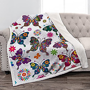 Jekeno Butterfly Gifts Blanket for Women - Super Soft Warm Cozy Fuzzy Plush Colorful Butterflies Pattern Sherpa Throw Blankets for Christmas Teens Kids Girls Adults Men Best Friend Birthday 50"x60"
