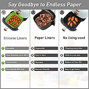 2 PCS Silicone Air Fryer Liners 9 Inch Square Easy Cleaning Air Fryer Silicone Liners for 6-9 QT Frying Basket, Heat Resistant Reusable Ninja Air Fryer Accessories (Grey+Green)