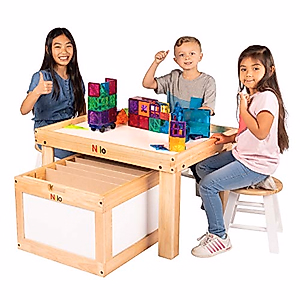 NILO Kids Activity Table Set with 2 Compatible with/Replacement for Detachable Double-Sided Baseplates/Boards/Mats Lego Duplo (N34 Play Table Without Holes, 24x32x20 and 2X Blue Base Plates 12x32)