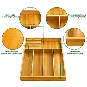 Bamboo Silverware Drawer Organizer with Knife Block Set