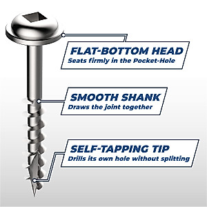 Kreg SML-C125-100 Zinc Pocket Screws, 1 1/4 Inch, #8 Coarse Thread, Maxi-Loc Head (100 Count)