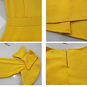 IyMoo Women's Sexy Plus Size Bodycon Ruffle Shoulder Cocktail Evening Mixi Dress Yellow 2XL