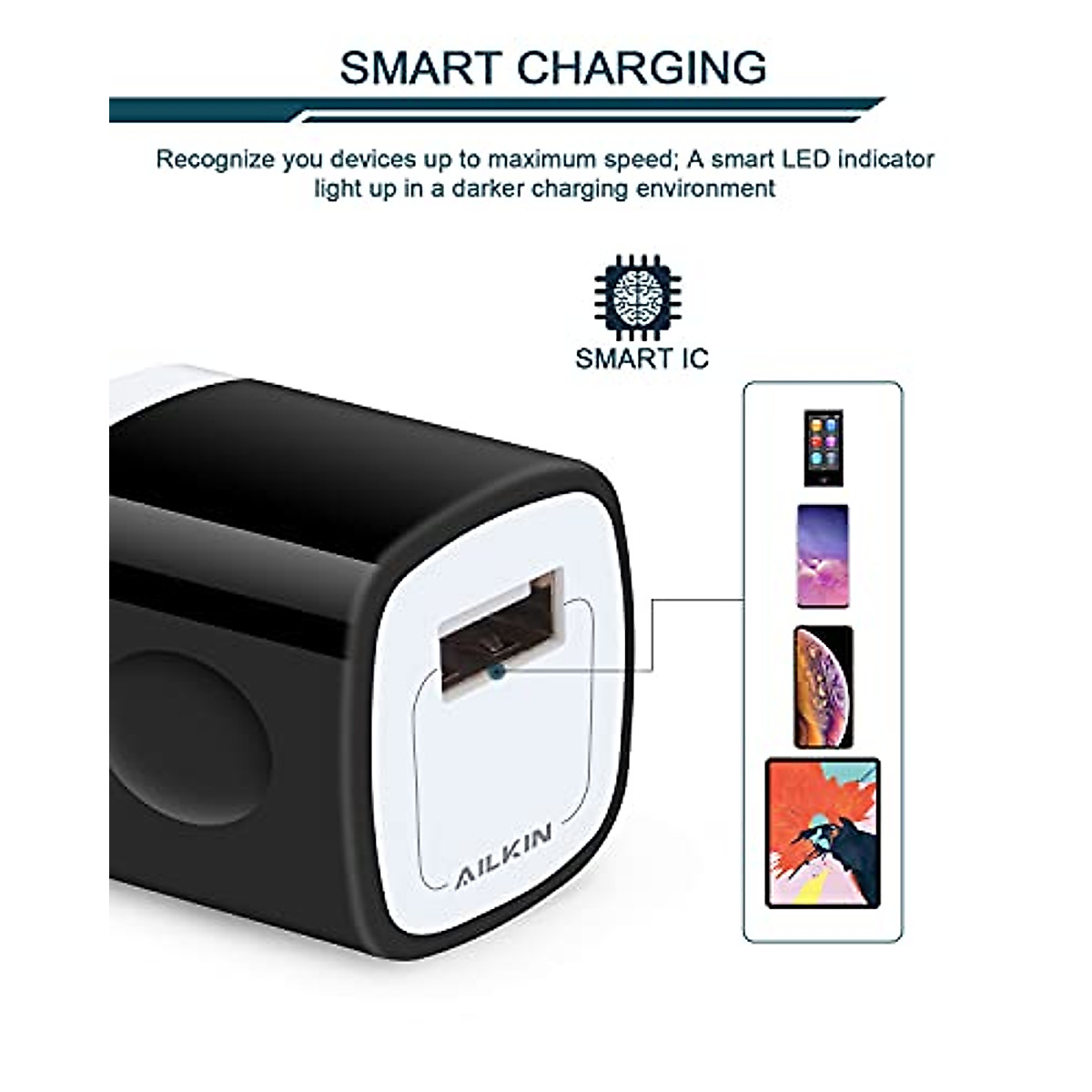 USB Wall Charger Plug, Fast Charging Block, AILKIN 5Pack 1A 1-Port Power Adapter Charging Cube Bricks Box for iPhone 14 13 12 Mini Pro Max/11/XR/XS/X/8/7, iPad Pro/Air, Cell Phone USB A Plug Cargador