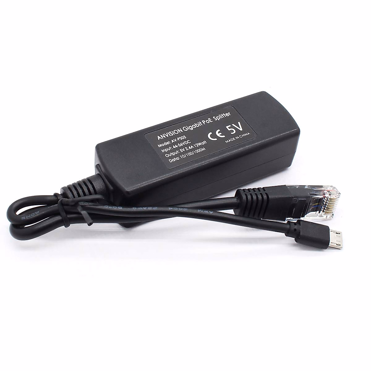 ANVISION 2-Pack Gigabit PoE Splitter, 48V to 5V 2.4A Micro USB Ethernet Adapter, Compatible with Raspberry Pi 3B+, IP Camera and More